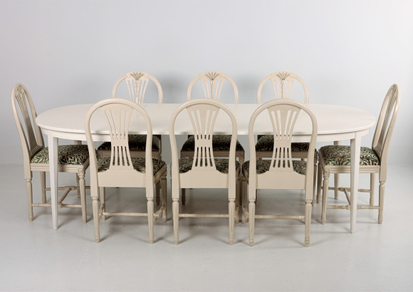 MATSALSMÖBEL, BORD OCH 8 STOLAR, Gustaviansk stil, "Axet". Möbler ...