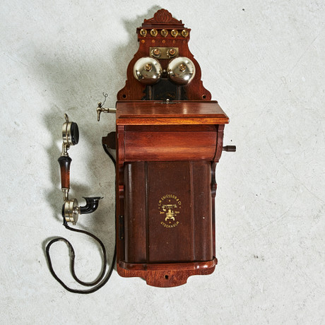 WALL PHONE, LM Ericsson, early 20th century, wood and painted metal ...
