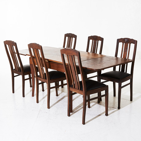 MATGRUPP, (1+6) ek, Jugend, tidigt 1900-tal, bestående av 6 stolar samt ...