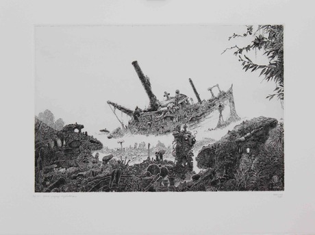 PHILIPPE MOHLITZ. "great syphilitic landscape". Etching. Signed Mohlitz ...