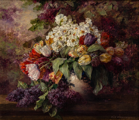MAX THEODOR STRECKENBACH (1865-1936). Bukett med vårblommor. Konst ...