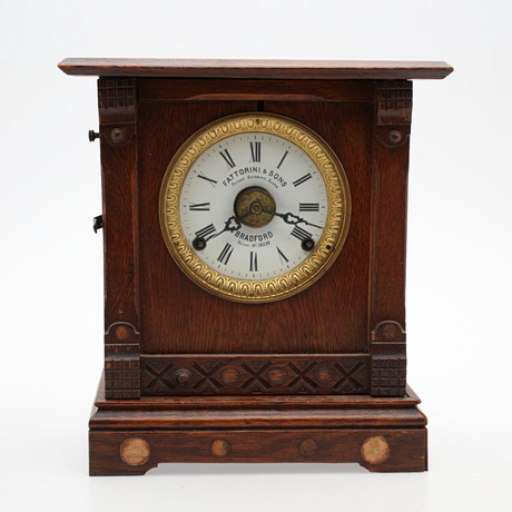 TABLE CLOCK, stained wood, Fattorini & Sons, Bradford, England, 1900s ...