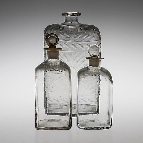 SPIRIT BOTTLE and 2 CARAFES, glass, 1700s / 1800s. Glass - Other ...