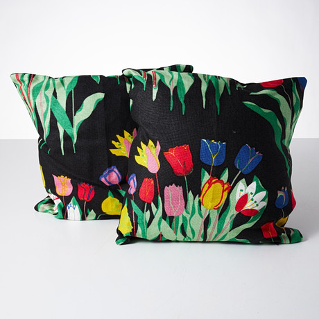JOSEF FRANK. Kuddar, 1 par, mönster "Tulpan svart", linne, design Josef ...