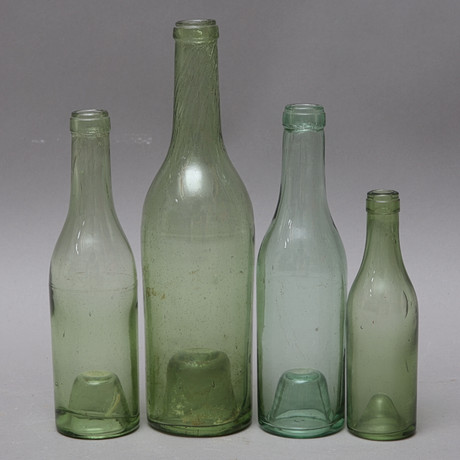FLASKOR, 4 st, handdrivna, 1800/1900-tal. Glas - Bruksglas - Auctionet