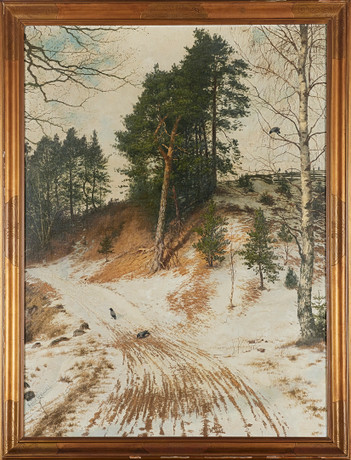 KNUT EKWALL (1843-1912). Vintermotiv med kråkor, olja på duk, signerad ...