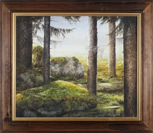 IRIS PERSSON. Skogsdunge, olja på duk, signerad. Konst - Måleri - Auctionet