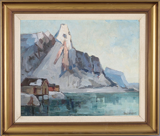 KNUT NORMAN. Fjord landscape, oil on Board, signed. Art - Paintings ...