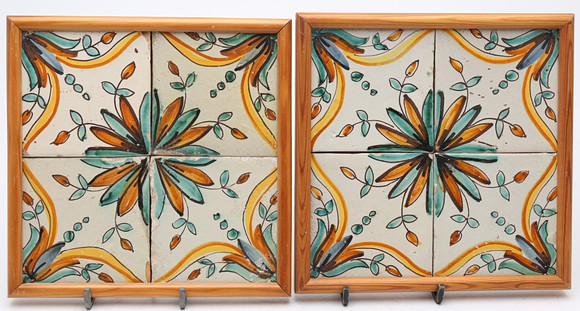 Pair of panels of four Catalan "de mostra" tiles, 19th Century ...