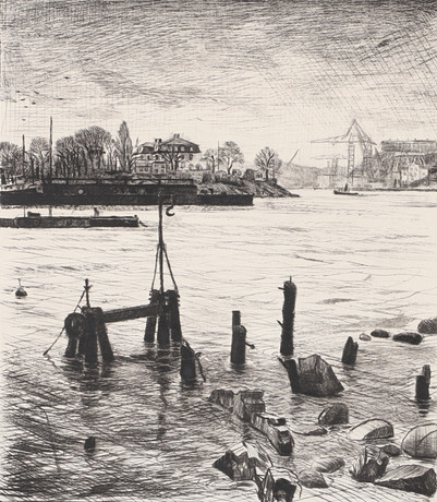 HASSE LINDROTH. "Från Beckholmsbron, Stockholm", etsning, signerad ...