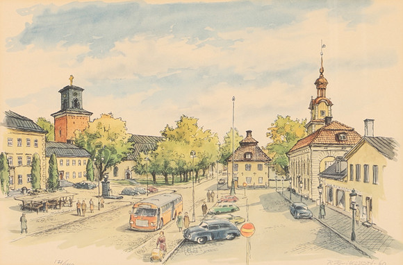 ROLF ERIKSSON. Motiv från Nyköping, färglitografi, signerad R. Eriksson ...