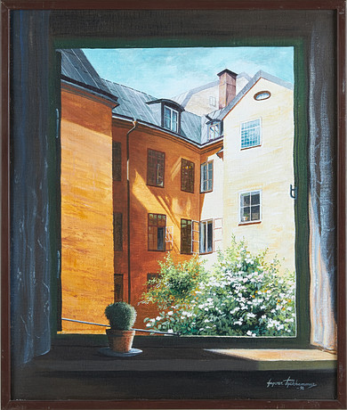 INGVAR LYCKHAMMAR. Utsikt mot bakgård, olja på duk, signerad och ...