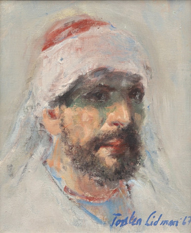 TORSTEN LIDMAN (1903-1990). Muotokuva miehestä päähineessä, öljy ...