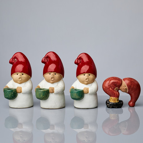 LISA LARSON. Tomtar, 4 st,3 st ur advent, Rörstrand, glaserat stengods ...