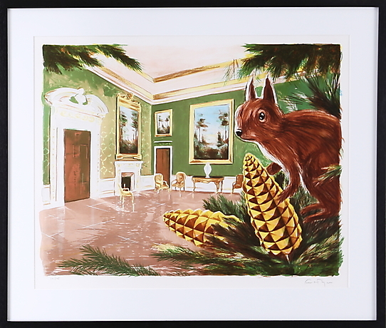 ERNST BILLGREN. Ekorren satt i granen, färglitografi, signerad Ernst ...