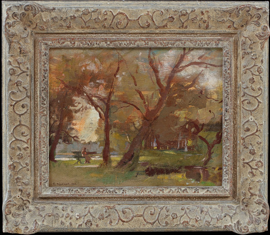 ESTHER KJERNER. Parklandskap. Olja på duk, signerad och daterad 1942 ...