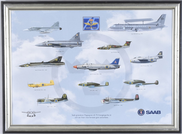 FLYGPLANSAFFISCH, Saab, 1900-tal. Konst - Grafik - Auctionet
