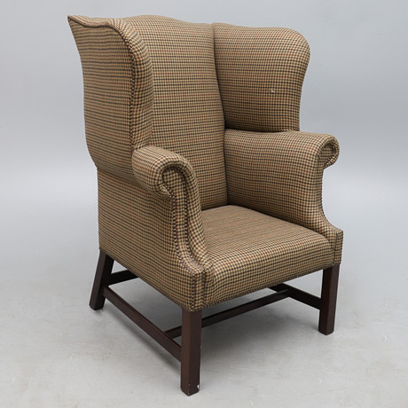 A REPRODUCTION GEORGE III STYLE MAHOGANY FRAME WING ARMCHAIR. Furniture ...