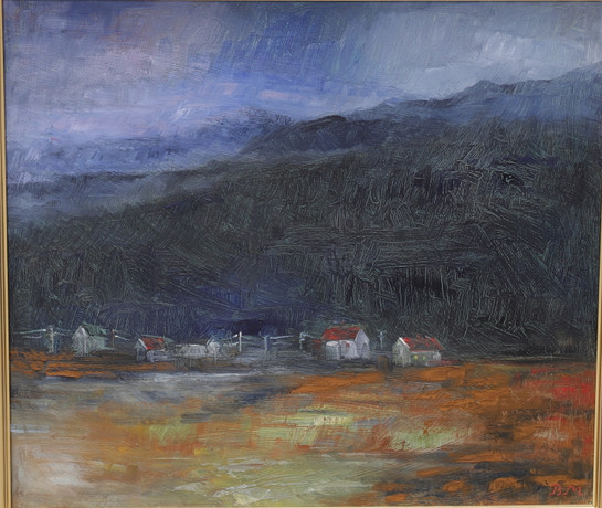 BÖRJE MARTINSSON. "Husen vid fjället", olja på duk, signerad. Konst ...