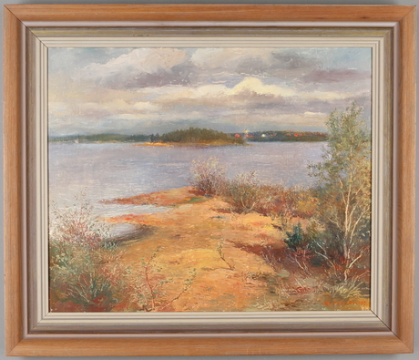 DAVID PARSÉN. Järvi-aihe, Sollerön-näkymä, öljy kankaalle, signeerattu ...