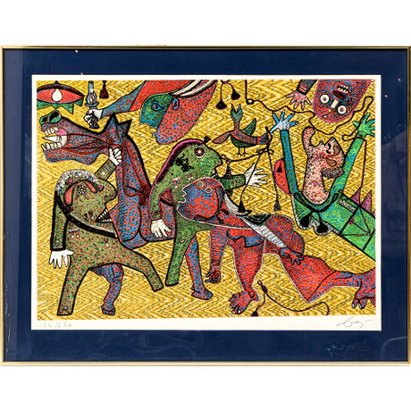 ENRICO BAJ. color lithograph, signed and numbered 124/250. Art ...