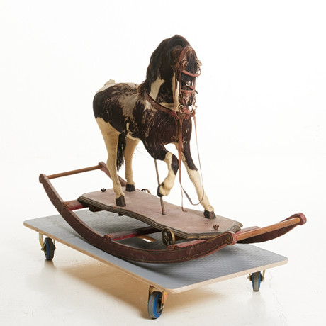 ROCKING HORSE, late 1800s, painted wooden stand, removable sled on ...