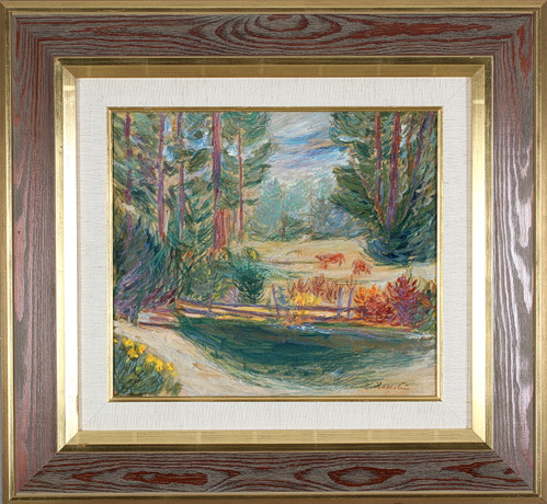 ERIC HALLSTRÖM. Grazing cows, mixed media, signed. Art - Paintings ...