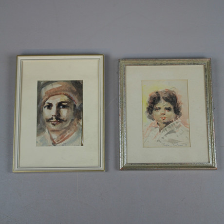 TORSTEN LIDMAN. AKVARELLER, 2 st porträtt, signerade. Konst - Måleri ...