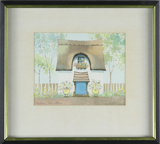 GERALD HOWARTH. Watercolour, country house with thatched roof, signed ...