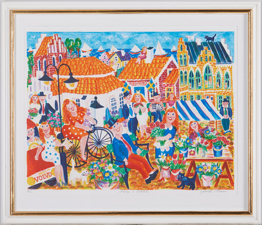 GUNILLA MANN. "Proposal in Båstad", color lithograph, signed Gunilla ...