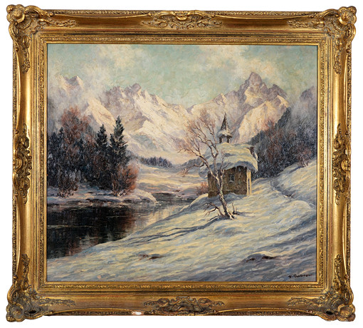 HERMANN GABLER. Winter evening at the Christlessee with a view of the ...