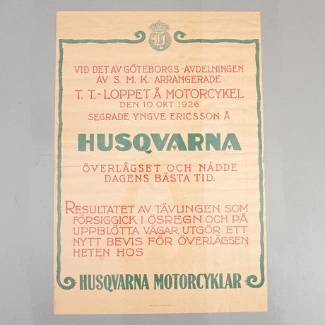 HUSQVARNA. Poster. TT-Loppet 1926. Yngve Ericsson. Konst - Grafik ...