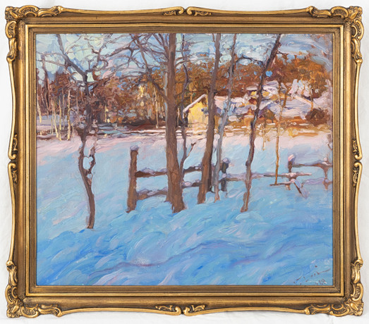 VASILI LEVI (1878-1954). Kvällsljus om vintern, signerad samt daterad 1929, olja på pannå. Konst ...