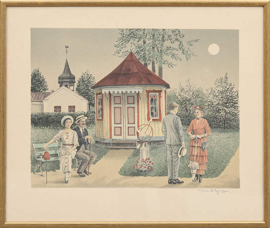REINHOLD LJUNGGREN. Park environment, Trosa, color lithograph no. 40/ ...