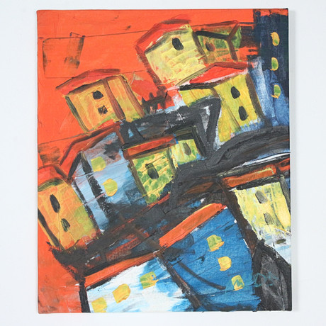 MAX MÜLLER (BK). His studio. 'Red City', acrylic on canvas, signed. Art ...