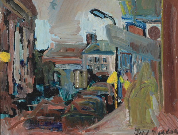 LARS HERDER. Stadsbild, olja på pannå, signerad. Konst - Måleri - Auctionet