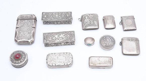 Twelve boxes and matchboxes in Victorian silver, first half of the 20th ...