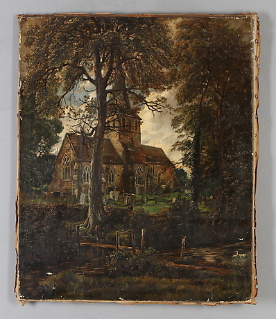 RICHARD MANSER RAYNER. Shere Church, Shere Church, oil on canvas ...