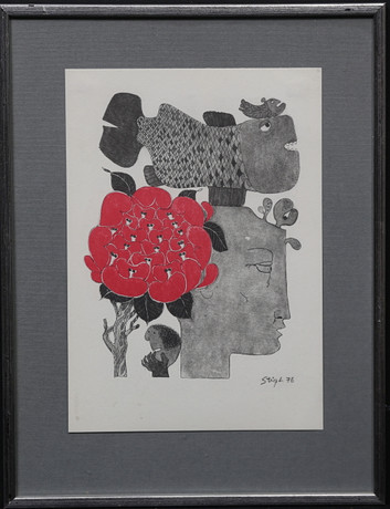 STIG LINDBERG. Figure composition. Color lithograph, signed and dated ...