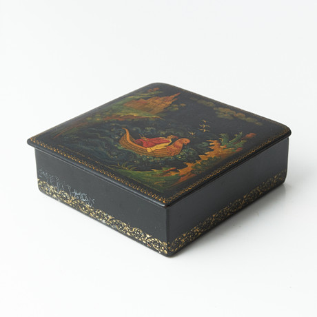 ASK, lacquer work, Russia, papier-mâché, motif representing the Volga ...