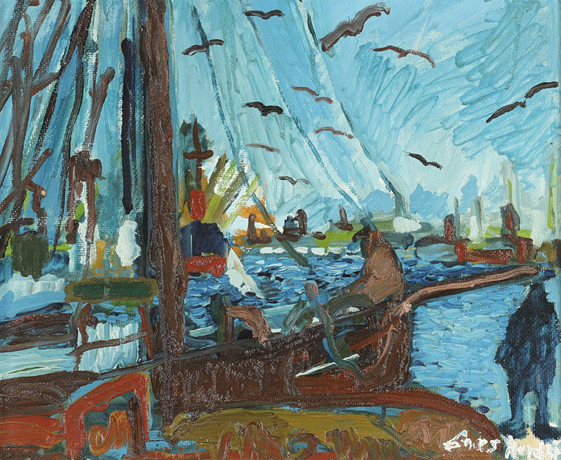 LARS HERDER. Port motif from Helsingborg, oil on Board. Art - Paintings ...