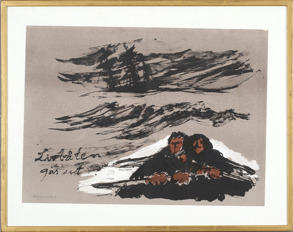 GÖSTA WERNER. Livbåten går ut, litografi, signerad. Konst - Grafik ...