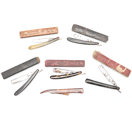 A COLLECTION OF CUT THROAT RAZORS WITH ORIGINAL BOXES. Silver & Metals ...