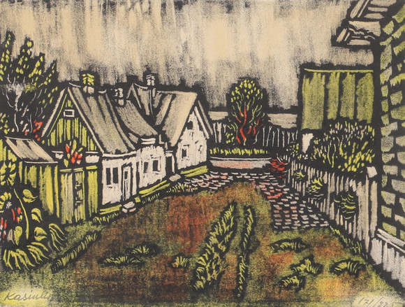 VYTAUTAS KASIULIS. Stadsbild, färglitografi, signerad. Konst - Grafik ...