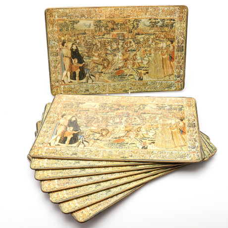 A SET OF 8 LAMINATED TOP ITALIAN PRINT TABLE MATS. Miscellaneous ...