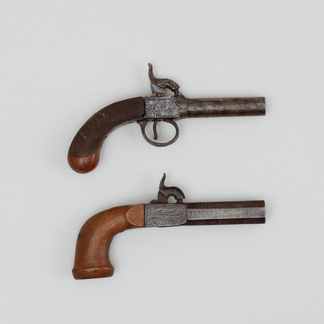 BLOCK PISTOLS, 2 pcs., possibly Belgium 19th century. Weapons ...