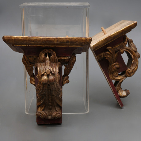 Pair of Spanish corbels in carved, polychrome and gilt wood, 18th ...