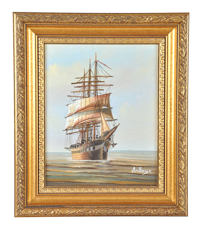 AMBROSE. Tall ships at full speed, oil painting on canvas. Art ...