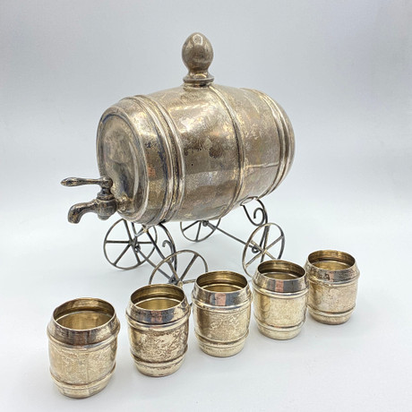 STERLING SILVER BEVERAGE KEG WITH CUPS. Silver & Metals - Other metals ...