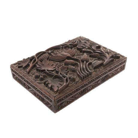 HABIB JOO & SONS, SRINAGAR KASHMIR. AN INDIAN TEAK RECTANGULAR BOX ...